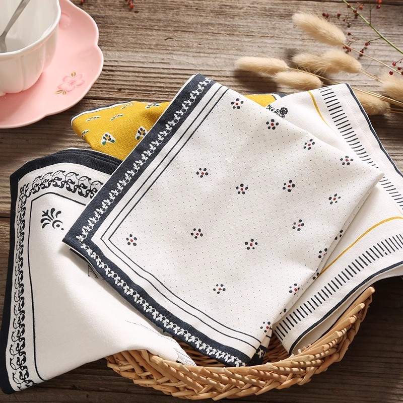 Japanese style plate mat, blue floral cotton linen Western style cloth ...