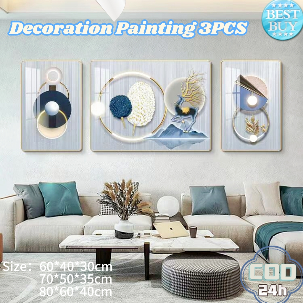 Abstract frame wall decor Living room mural 3 pcs Aesthetics home wall ...