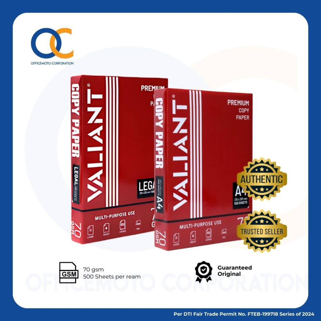 VALIANT COPY PAPER 70 GSM LEGAL SIZE and A4 SIZE | Shopee Philippines
