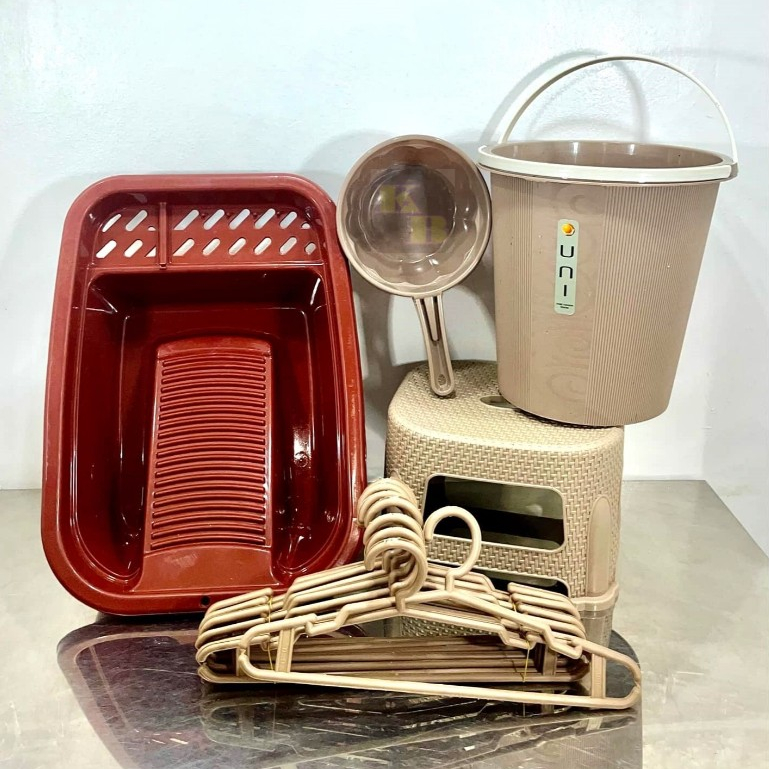Laundry Set ALL IN 1 Set of 5 /Set of Basin, Small Pail, 12 pcs Hanger ...