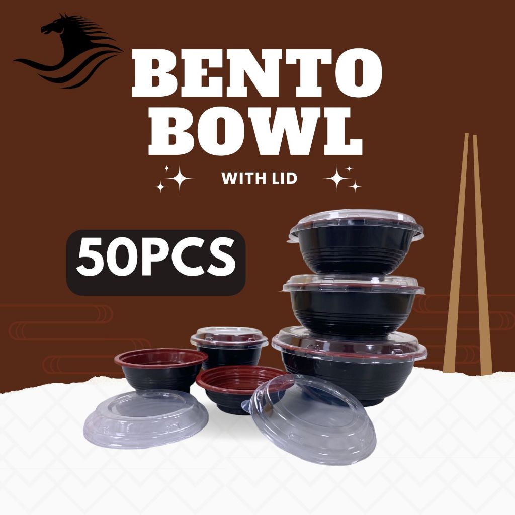 50pcs Japanese Bento Bowl / Ramen Bowl (set) with Thick Plastic Lid 180 ...