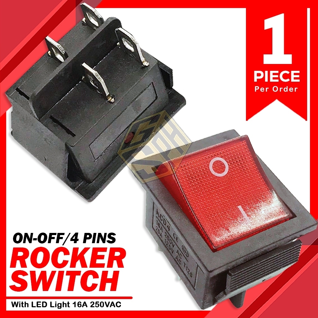Rocker Switch 4 Pins 16A 250V AC With Led/Light (BIG) | Shopee Philippines