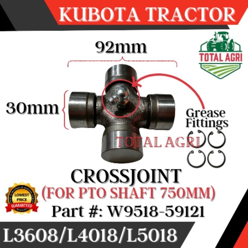 CrossJoint 30x92mm (Center) W9518-59121 Kubota Tractor L3608 L4018 ...