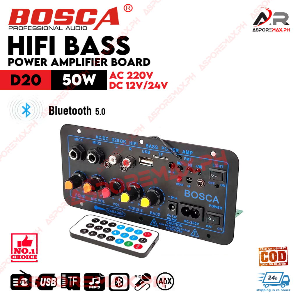 Bosca D20 HIFI Bass Power Amplifier Board AC220V DC12V/24V Car ...