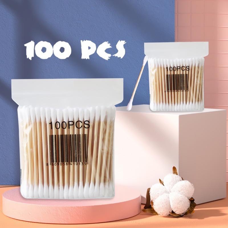 100PCS Double-headed Cotton Swabs Women Cotton Stick Nose Ear Cleaning ...
