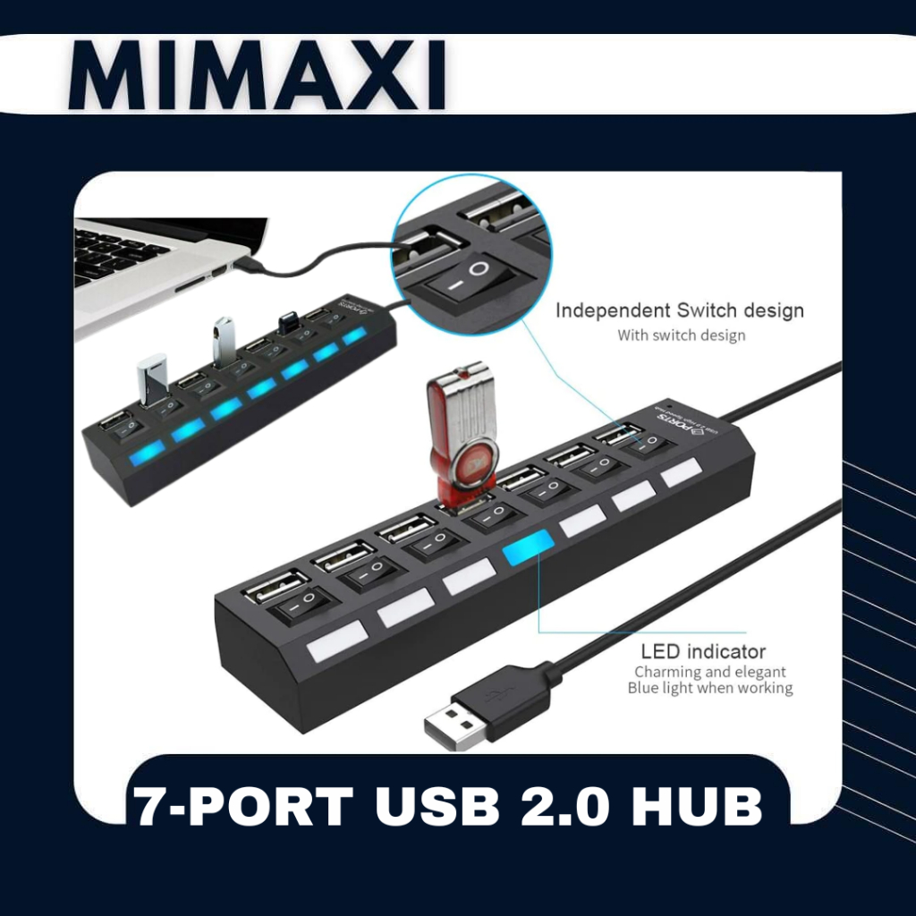 USB HUB 7 Port USB Adapter Powered Splitter Converter Expander for PC ...
