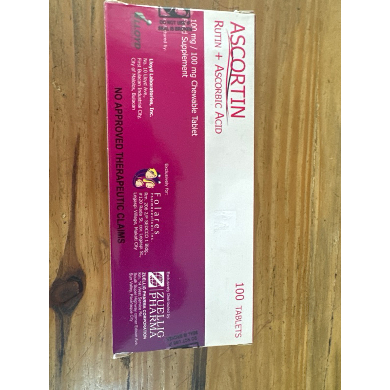 Ascortin Rutin + Ascorbic acid 100mg/100mg chewable tablet box of 100’s ...