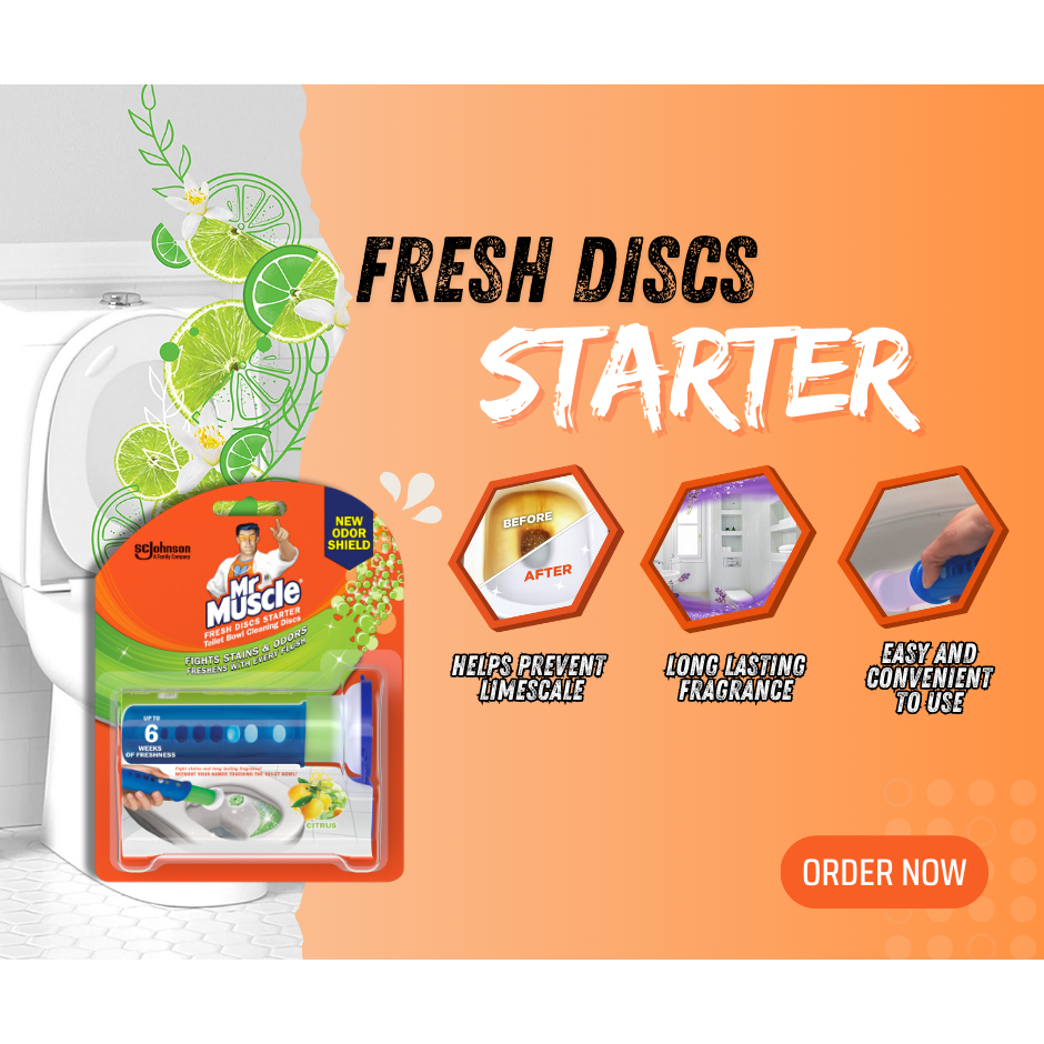 Mr. Muscle Fresh Toilet Discs Starter (Citrus) 38g | Shopee Philippines
