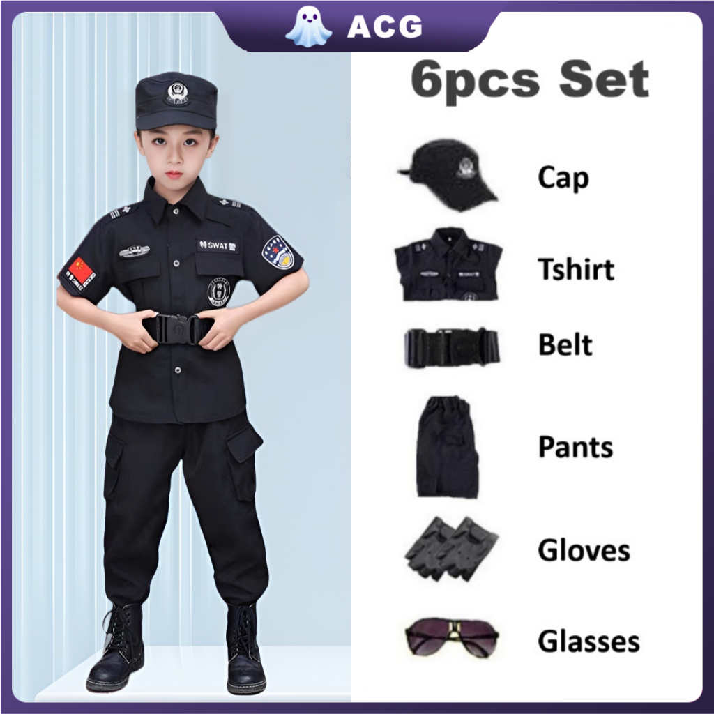 6 pcs Full Set Police Cosplay Costume for kids boy girl army costume ...