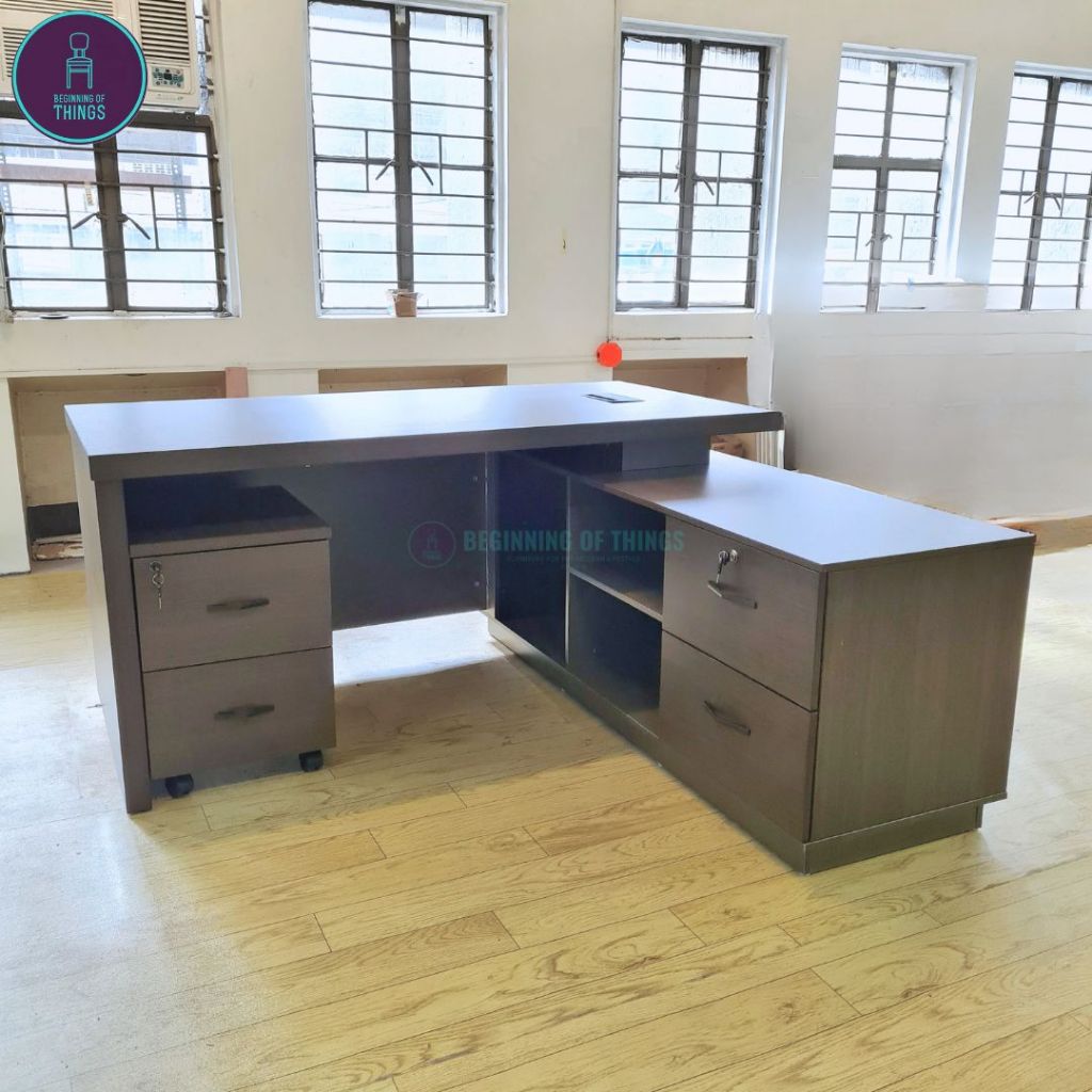 L-Shaped Heavy Duty Executive Office Table with 2 pedestals Work ...