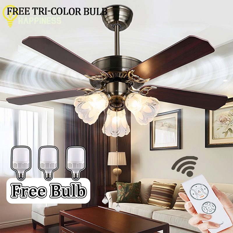 (Free Bulb) ceiling Iight fan vintage mutespeeds strong wind remote ...