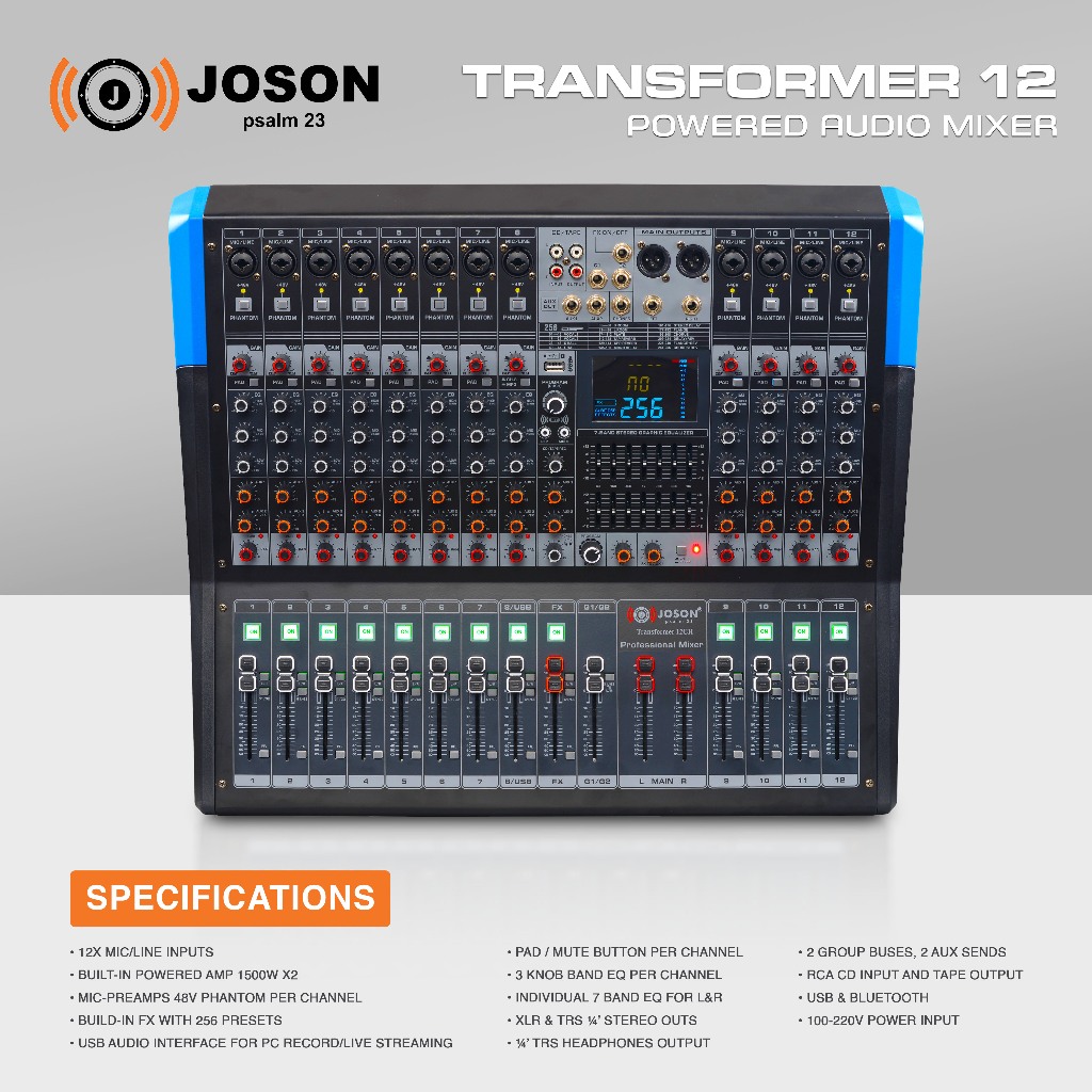 Joson TRANSFORMER 12 Powered Audio Mixer (12 Channel) | Shopee Philippines