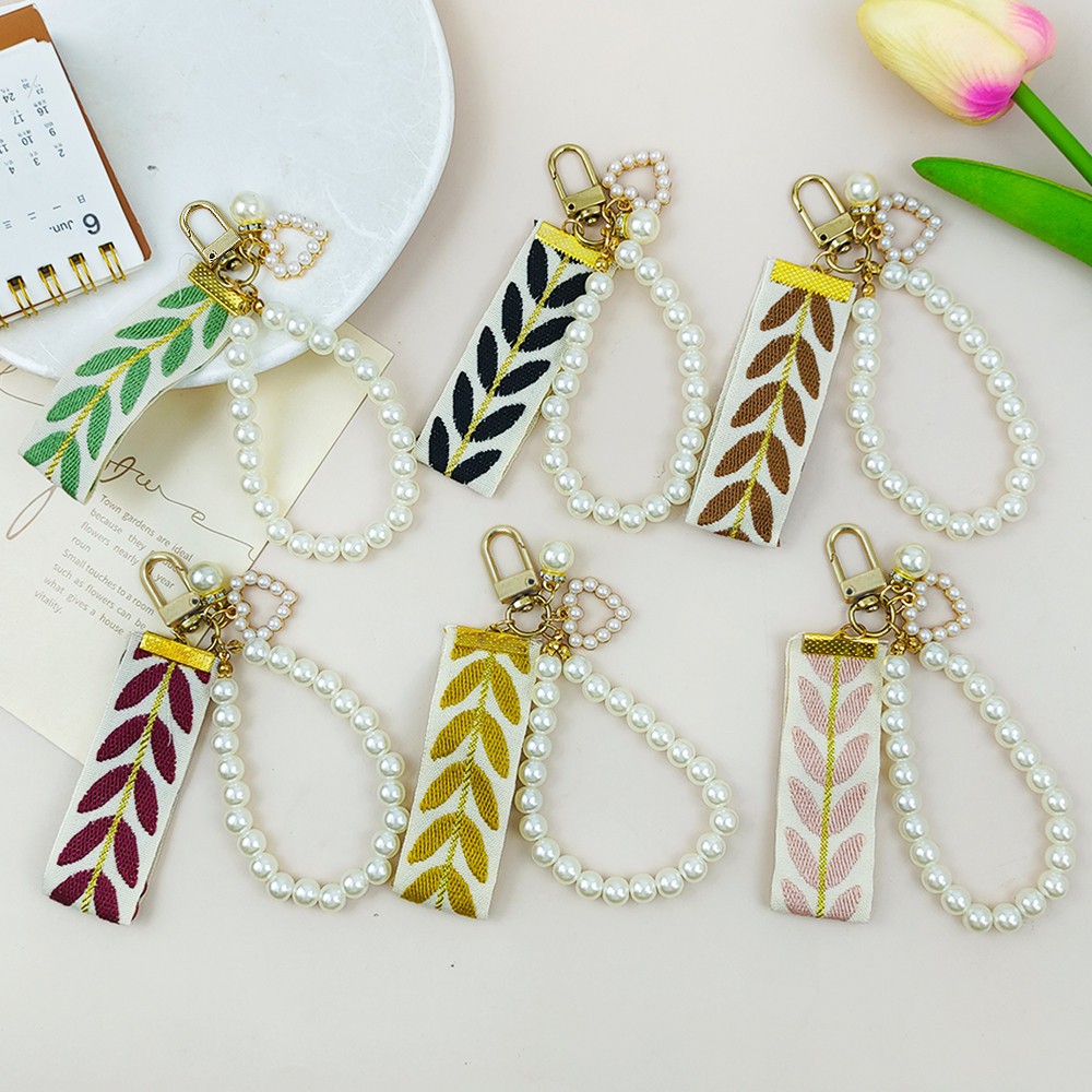 Elegant Imitation Pearl Chain Keyring Fashion Heart Metal Keychains Car ...