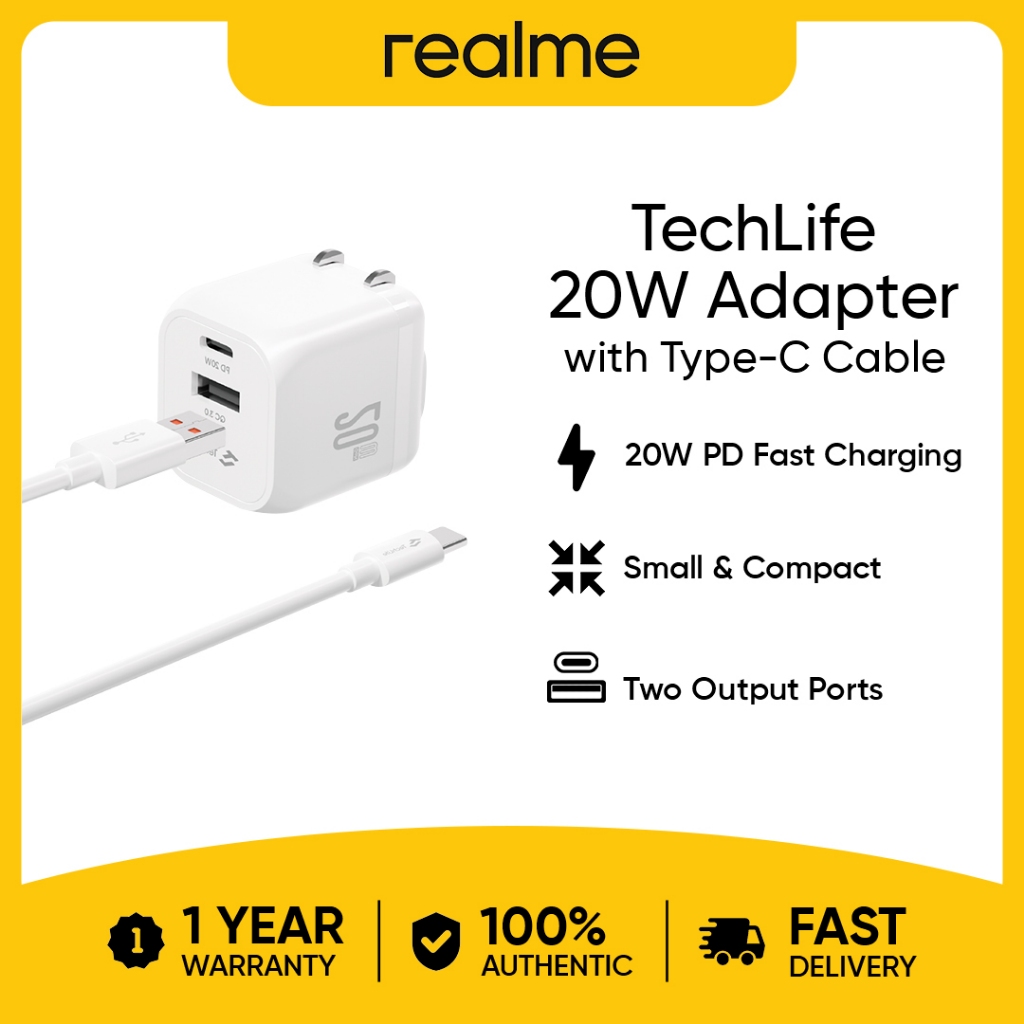 realme TechLife 20W Charger with Type-C Cable | 20W PD Fast Charging ...