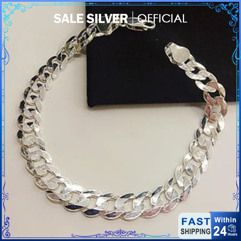 Italy 925 Sterling Silver mens bracelet Genuine cadena Bangle BMS128 9M ...