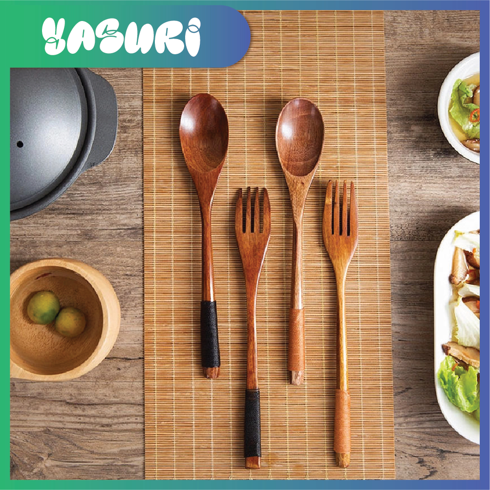 Yasuri Studio Wooden Spoon and Fork, Wood Cutlery Set Kitchen Tool ...