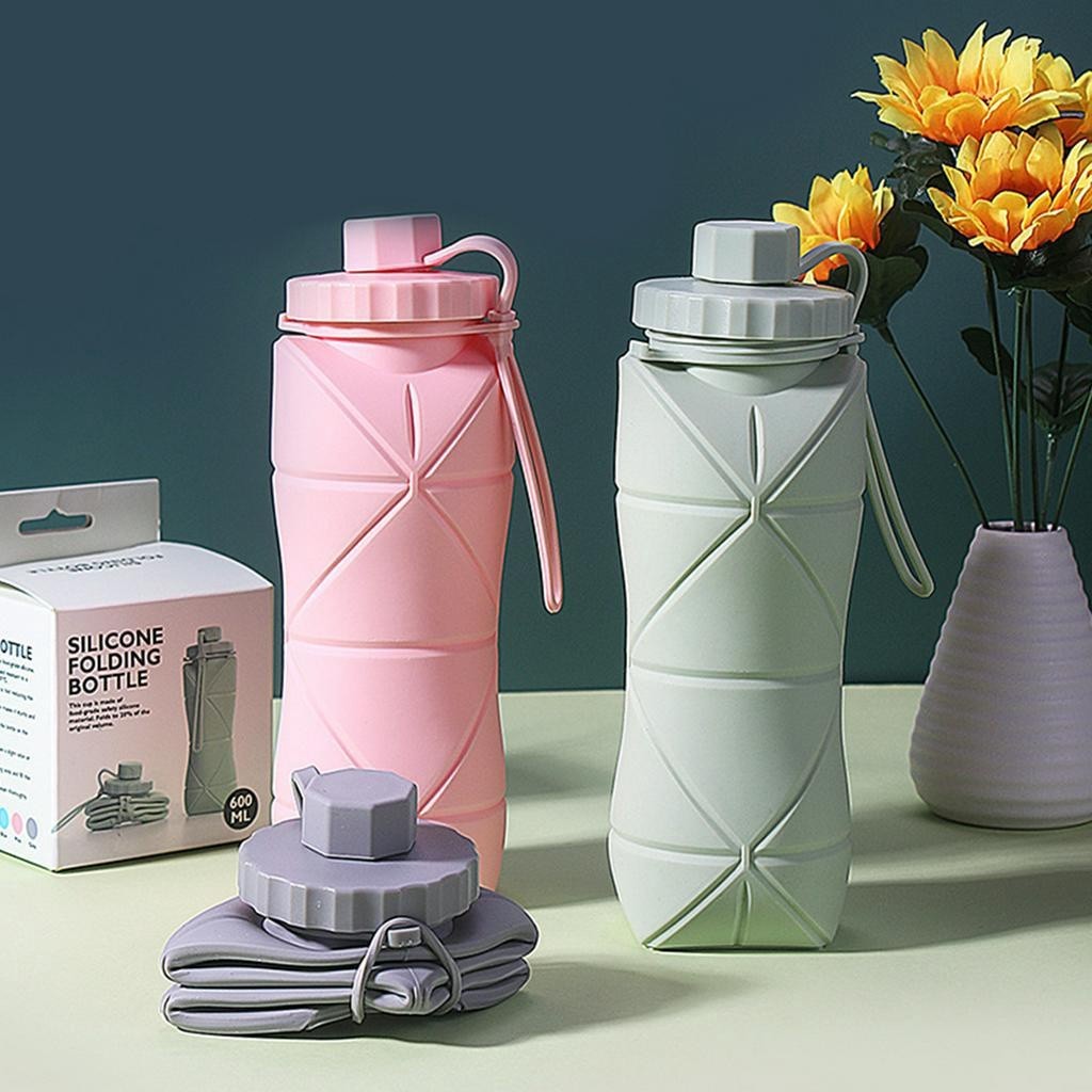 Foldable Collapsible Water Bottle Silicone Portable Reusable BPA Free Travel Gym Camping Botol ...