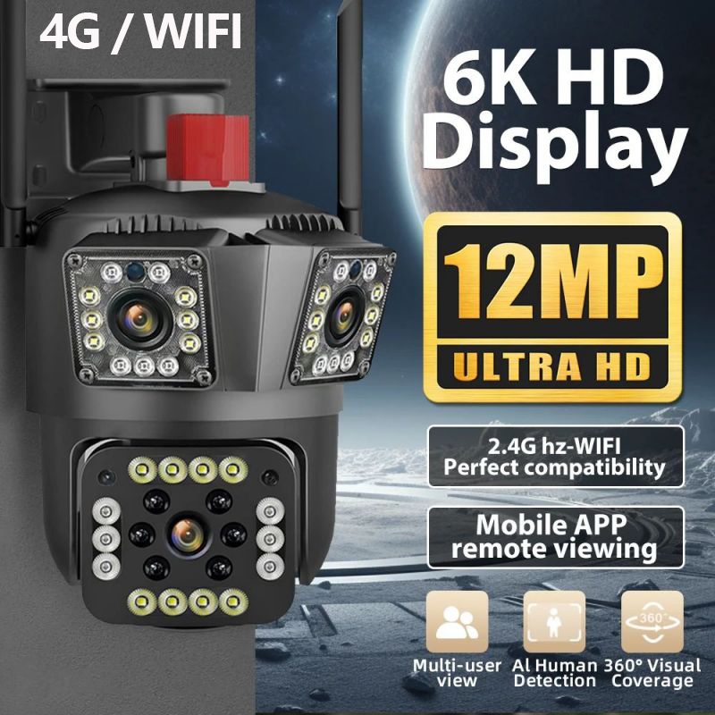 Outdoor 6K 12MP IP CCTV Camera WiFi PTZ Multi Lens 3 Lens 10X Optical ...