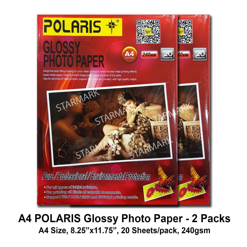 Polaris Glossy Photo Paper Papers A4 - 8.25x11.75 inches, 20 sheets ...
