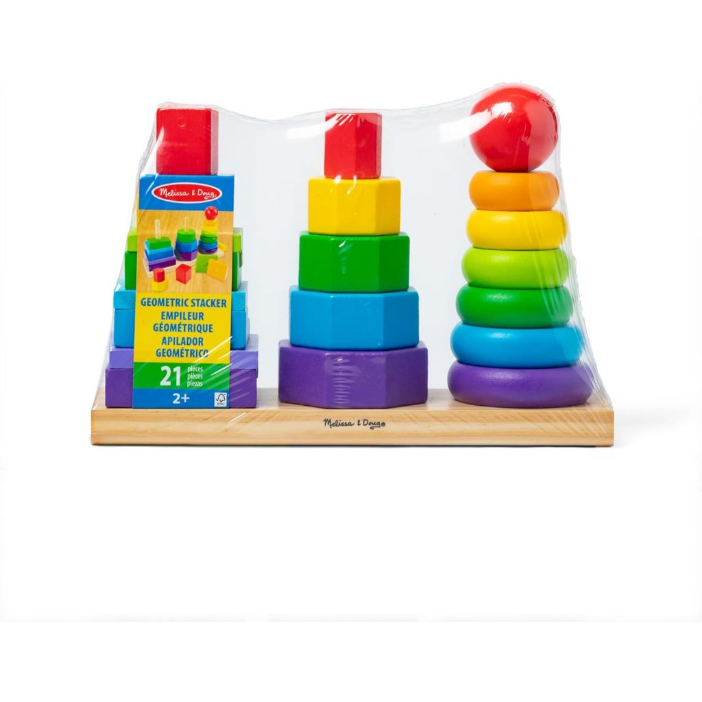 Melissa & Doug Geometric Stacker - Wooden Educational Toy - Shape ...