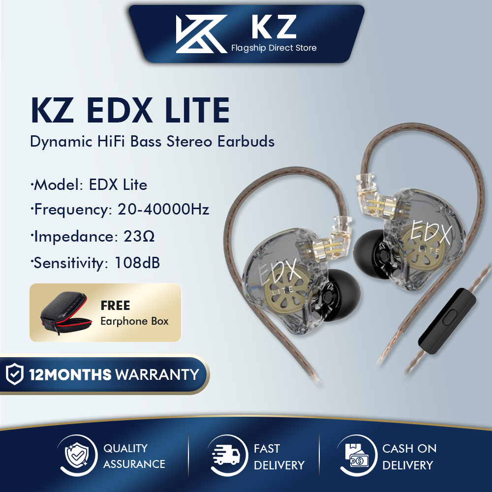 KZ EDX Lite Earphones Dynamic HiFi Bass In Ear Monitor Noise Cancelling ...