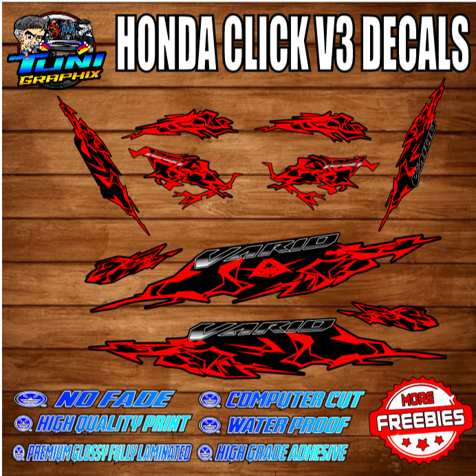 CLICK VARIO V3 New Lightning Design Decals (Black Series) with freebies ...