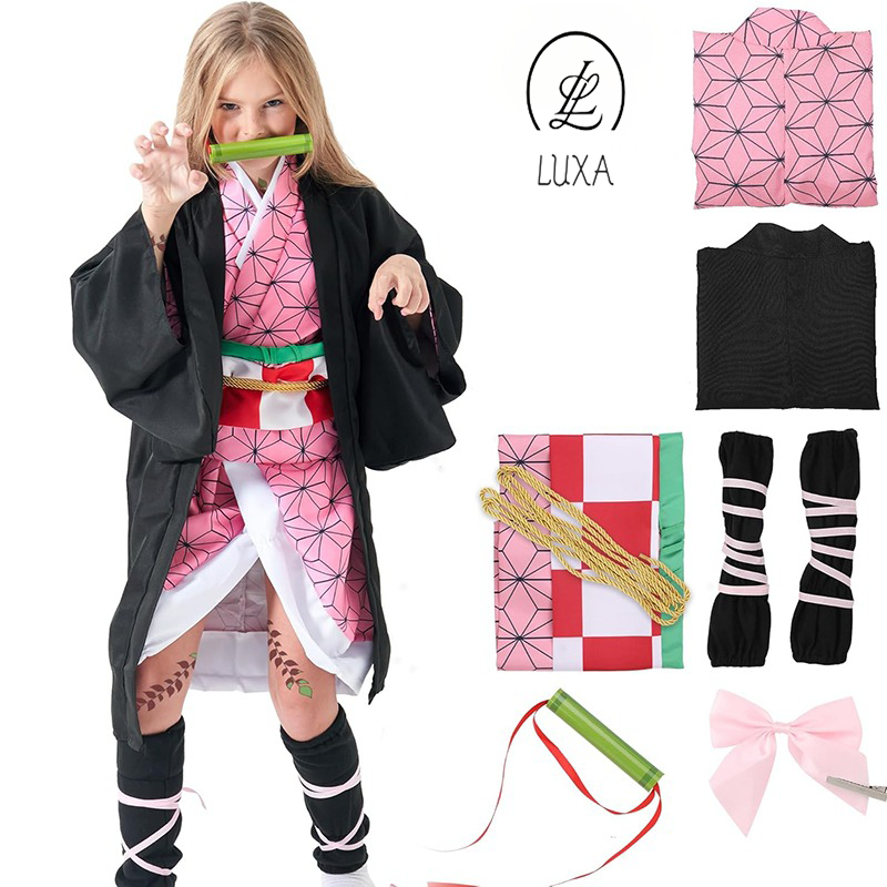 Nezuko costume for Kids Girl Tanjiro Kamado Nezuko Cosplay Demon Slayer ...