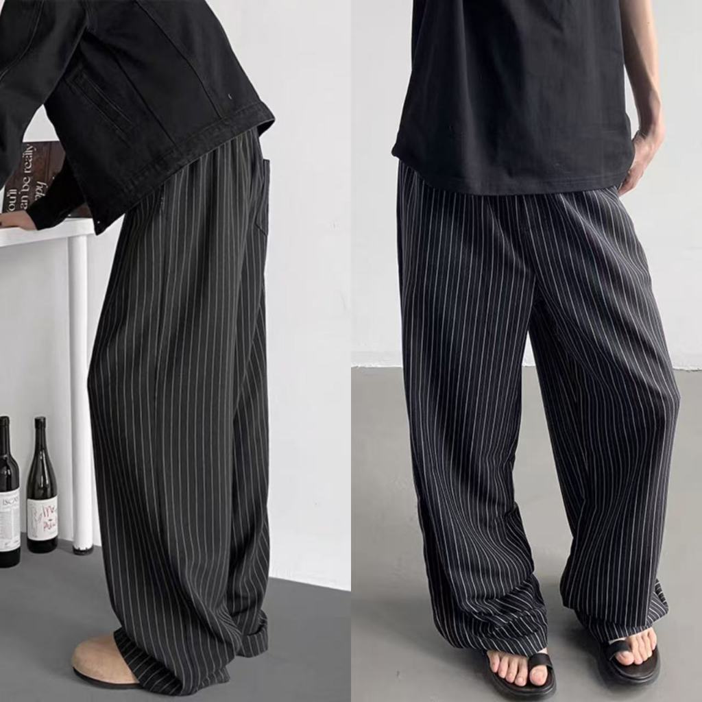 Striped Wide-Leg Suit Pants | Elastic Waist Drawstring Design | Classic ...