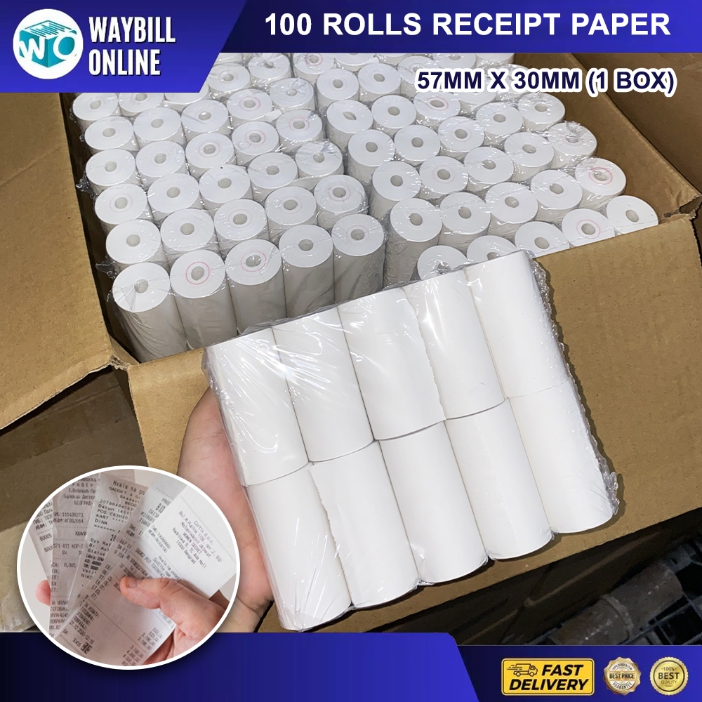 100ROLLS Receipt Paper 57mm x 30mm 70GSM for POS Thermal Receipt ...