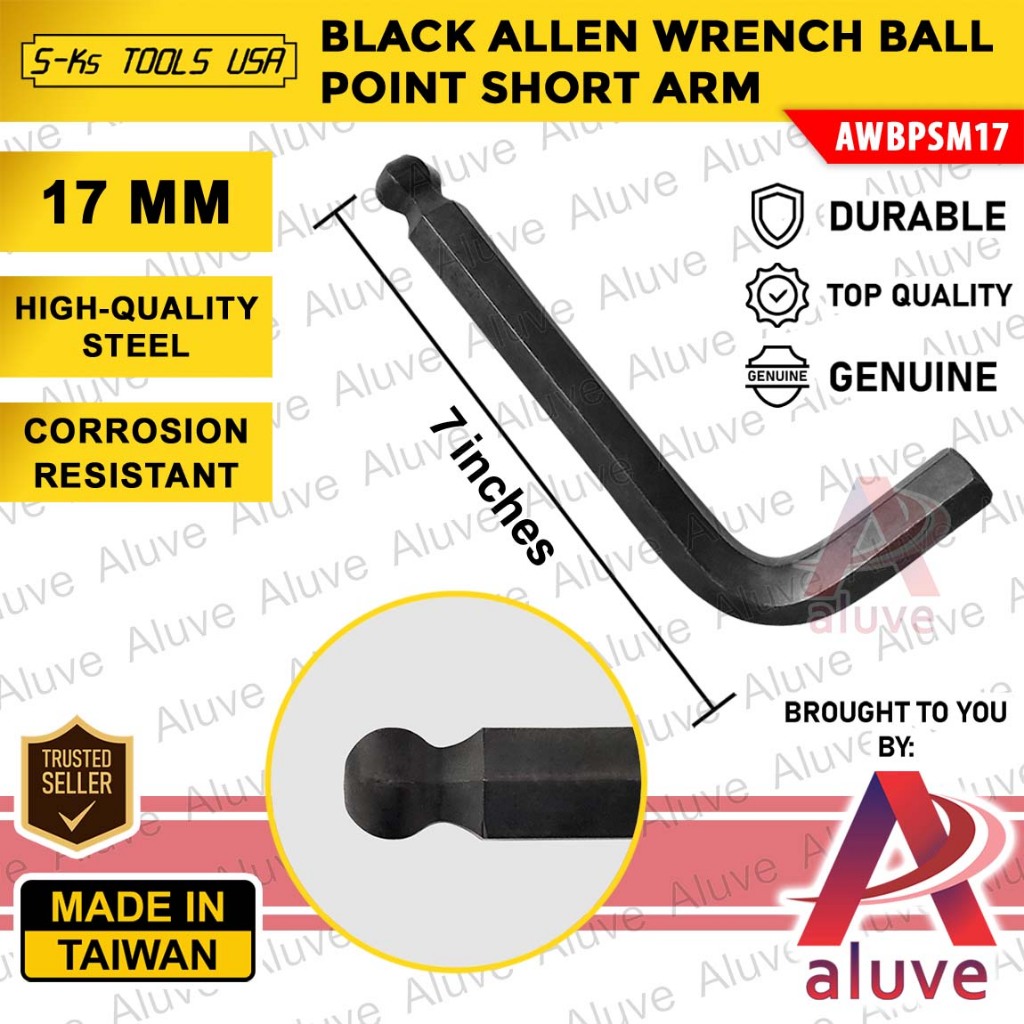 S-ks Tools USA 17mm Ball Point Short Arm Black Allen Wrench AWBPSM17 ...