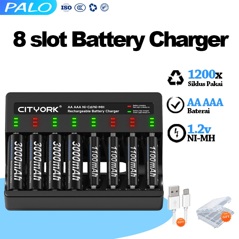 PALO 8 slots 1.2v AA/AAA battery charger NI-MH Rechargeable Battery ...