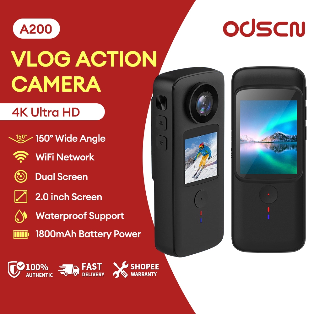 ODSCN x AVIDUS A200 4K HD dual screen Vlog Action Camera Anti-shake waterproof outdoor Action ...