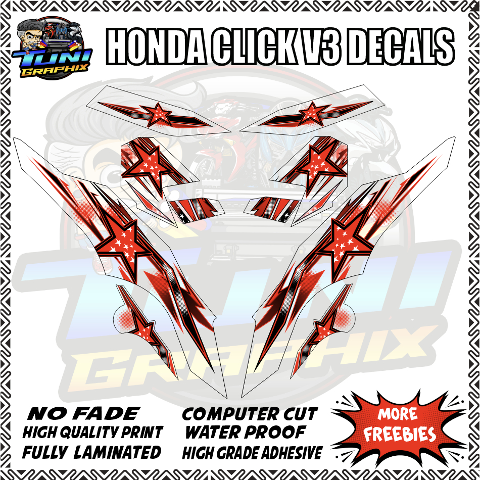 HONDA CLICK 125i V3 V4 RISING STAR NEW DECALS 2025 ( TRANSPARENT & WHITE SERIES ) | Shopee ...