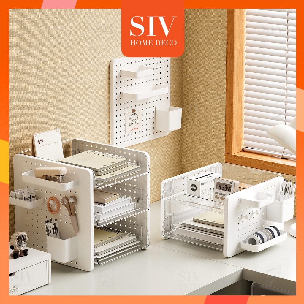 SIV Desk Organizer Rack Small Table Desktop Shelf With Pegboard For ...