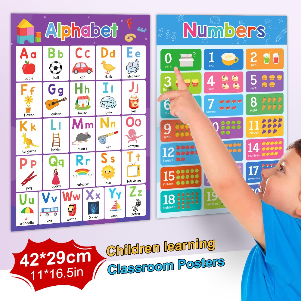 Chart For Kid Educational Set Wall Colors Numbers Alphabet Chart ...