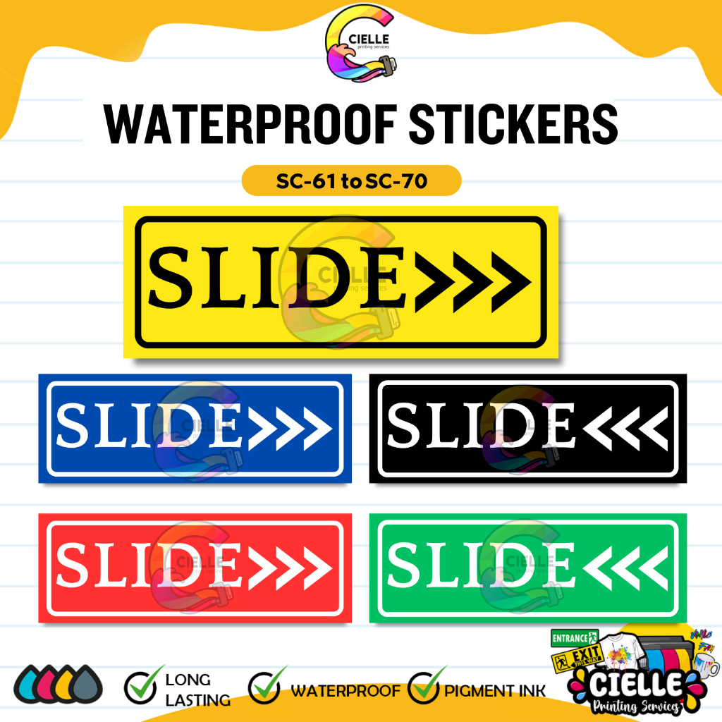 WATERPROOF STICKER SIGNAGES (SC-61 to SC-70) – SLIDE Direction for ...