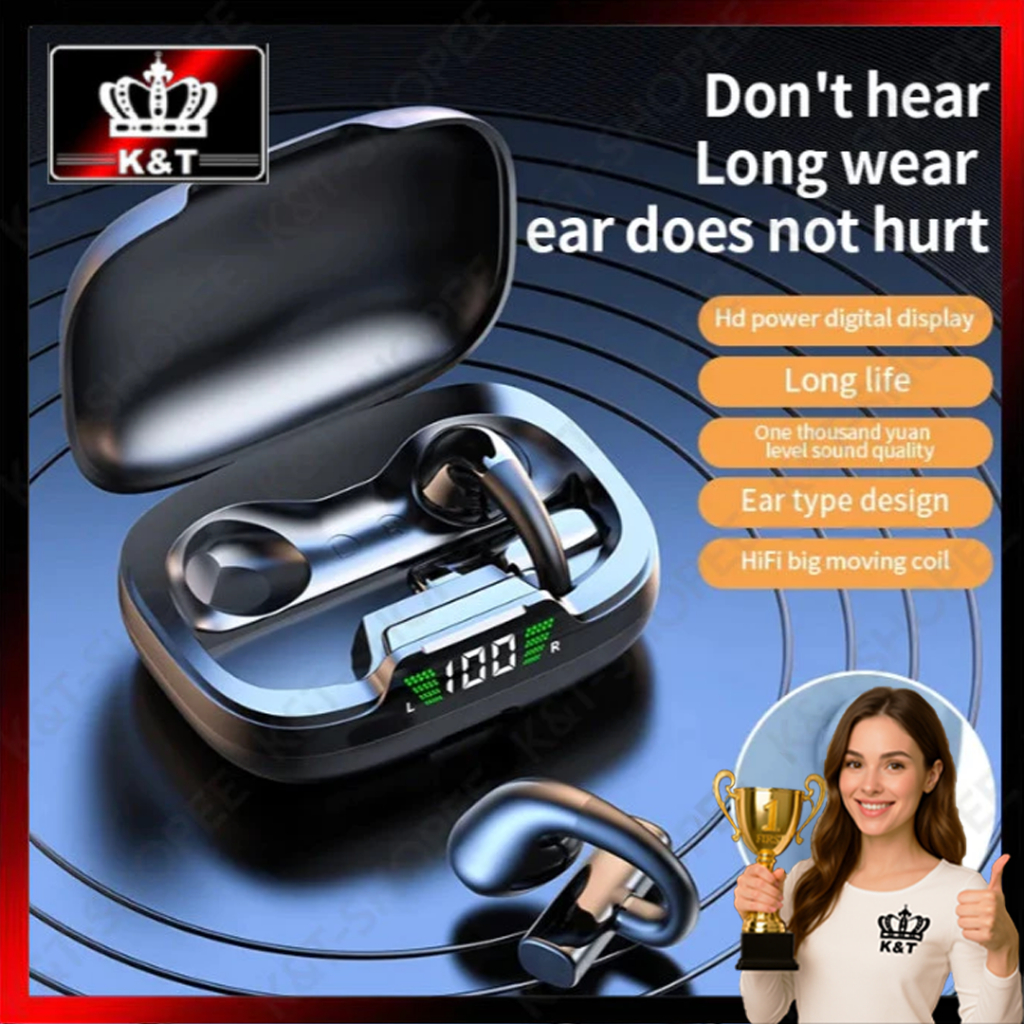 JR03 Hi-Fi Clip On Bluetooth Earbuds Wireless Ear Hooks Bone Conduction ...