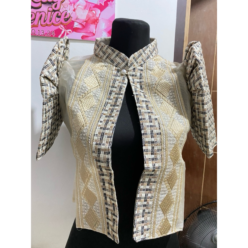 Modern filipiniana top(ethnic banig)Brown and black combination ...