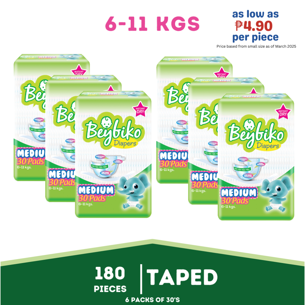 Beybiko Diapers Medium (6-11 Kg) - 30 Pcs x 6 Packs (180 Pcs) - Taped ...