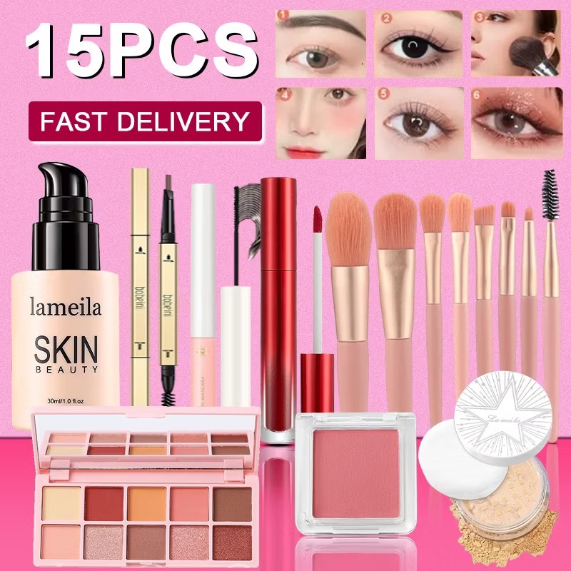 15/25Pcs Makeup Set (Eyeshadow+Blush+Setting Powder+Brushes+Lipstick ...