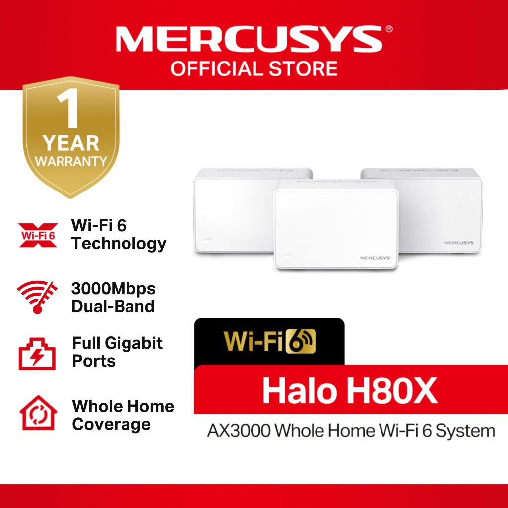 Mercusys Official | Halo H80X | AX3000 | Home | Mesh | Wi-Fi 6 | Gigabit | MU‑MIMO | WiFi ...