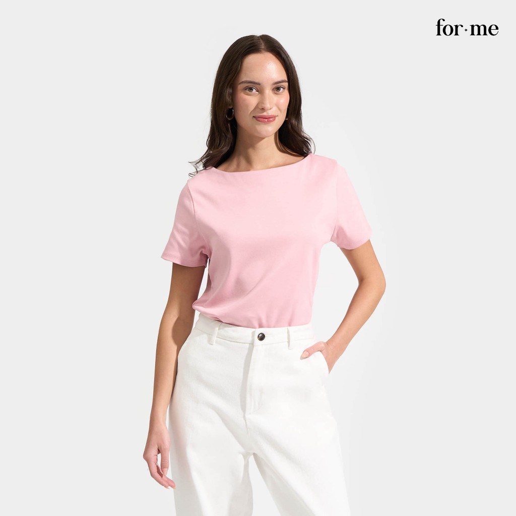 ForMe Boat Neck Tee T-Shirt For Women (Barely Pink) | Shopee Philippines