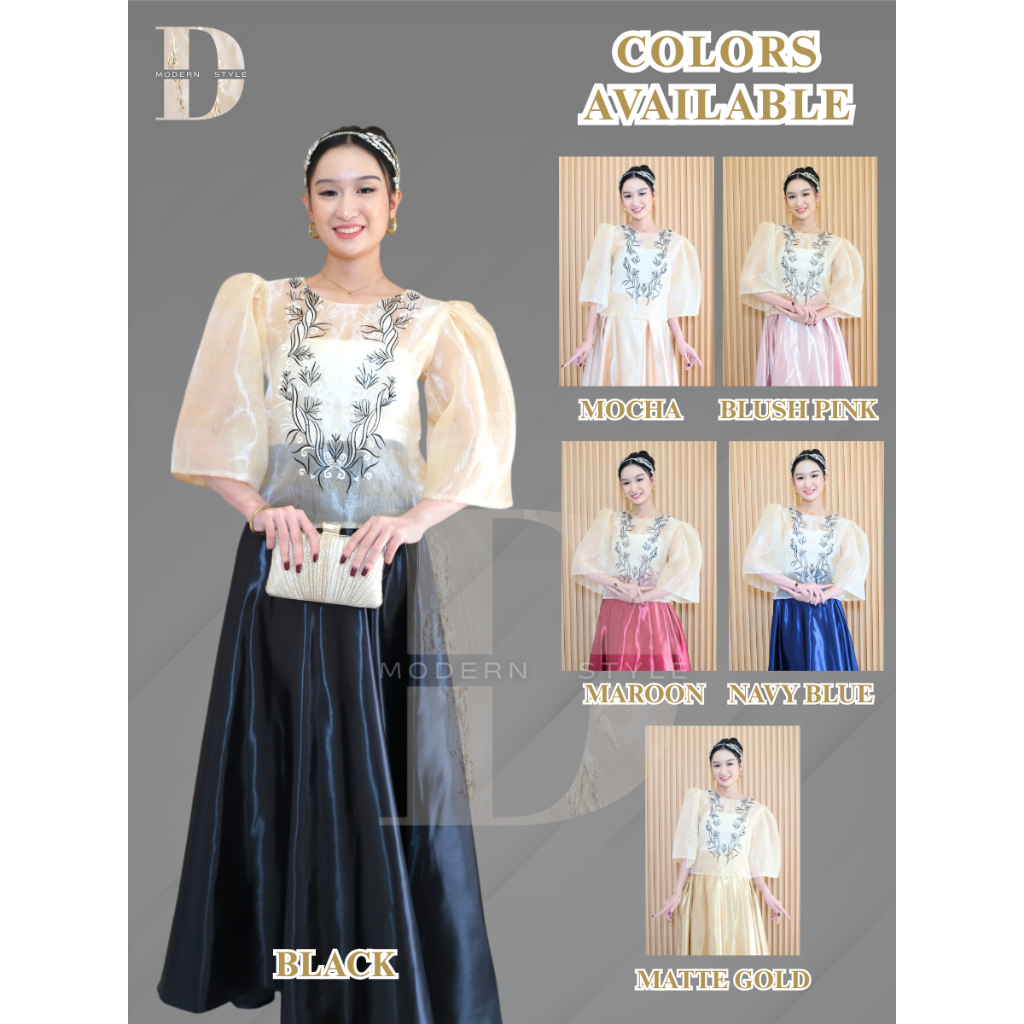 Set Modern filipiniana piña organza fabric and satin skirt | Shopee ...