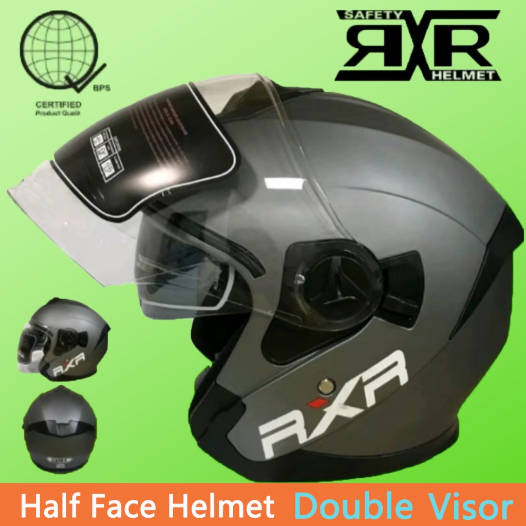 RXR HALF FACE HELMET MOTORCYCLE DOUBLE VISOR FREE SIZE GOOD QUALITY ...