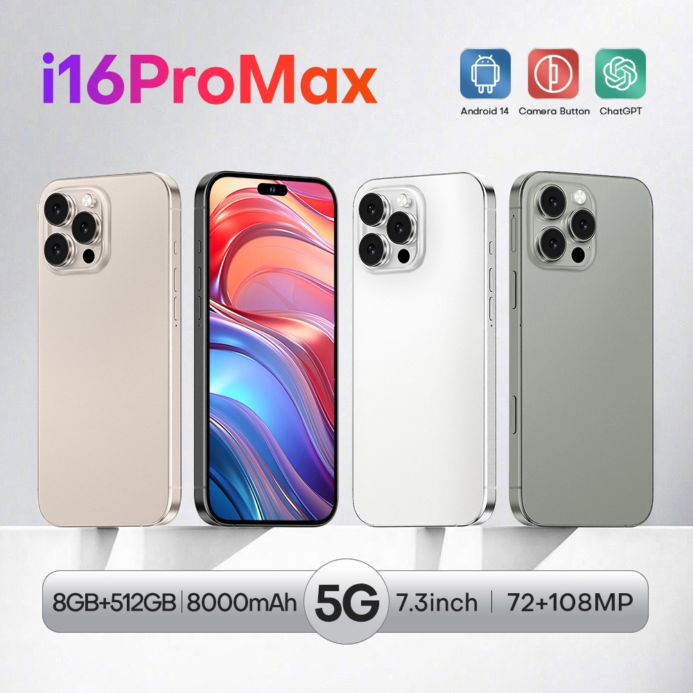 i16 Pro Max Cellphone Original 5G 16GB+1TB Smartphone120Hz 7.3 Inch ...