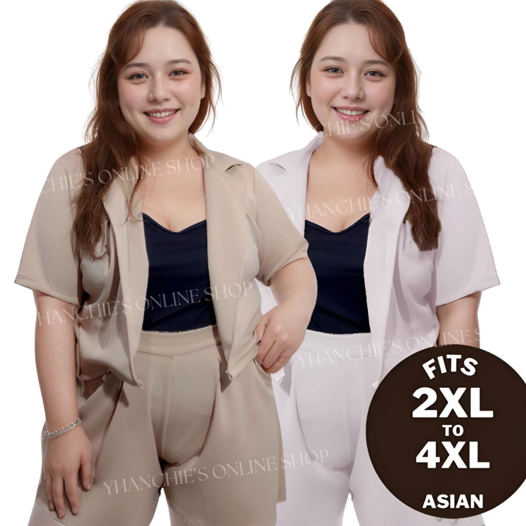 Plus Size Korean Terno Set 2XL-4XL – Viral Polo Crop Blazer + Skorts ...