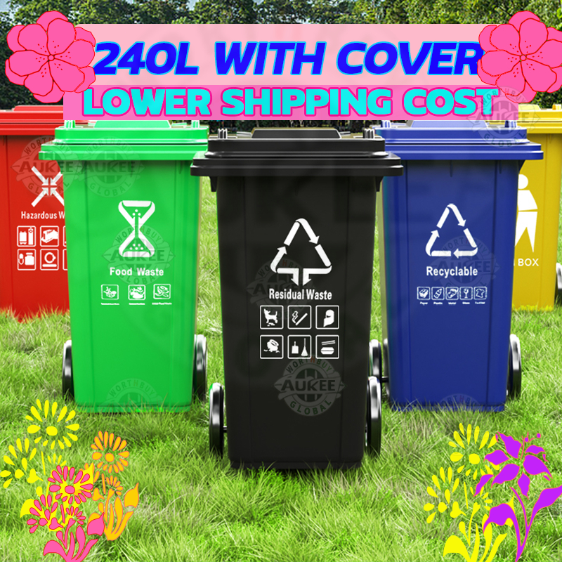 30/50/100/120/240L Large Trash Bin with Cover Outdoor Impact Resistant ...