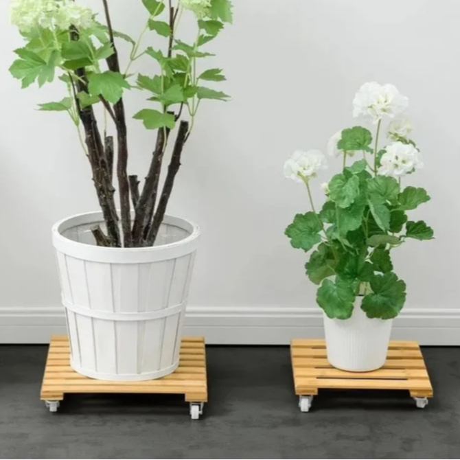 BUTTERFLY Mobile Wooden Flower Pot Stand with Wheels Heavy Duty Pot ...
