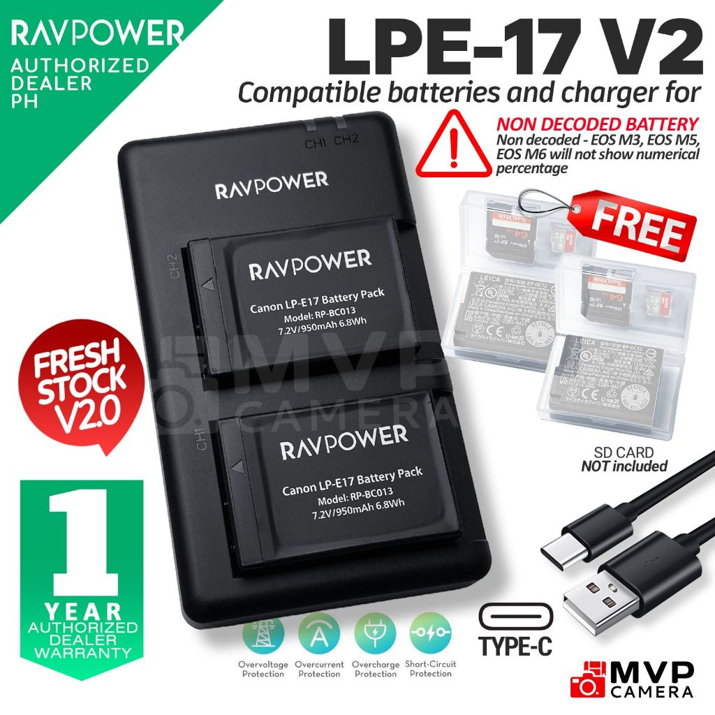 RAVPOWER LP-E17 LPE17 Battery Charger Canon EOS 750D 760D 800D 200D M3 ...