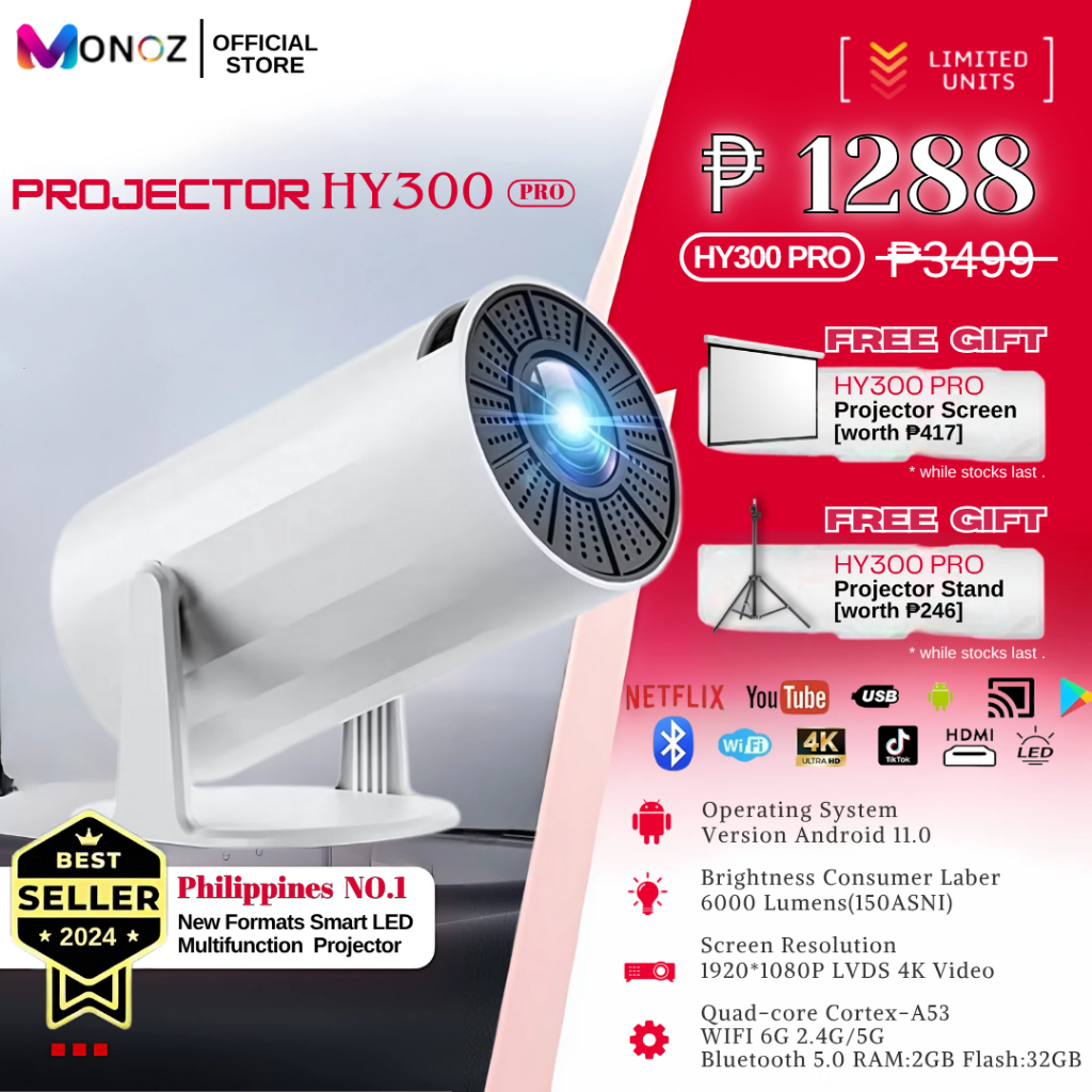 Monoz HY300 Pro Projector for phone Mini portable projector Wifi ...